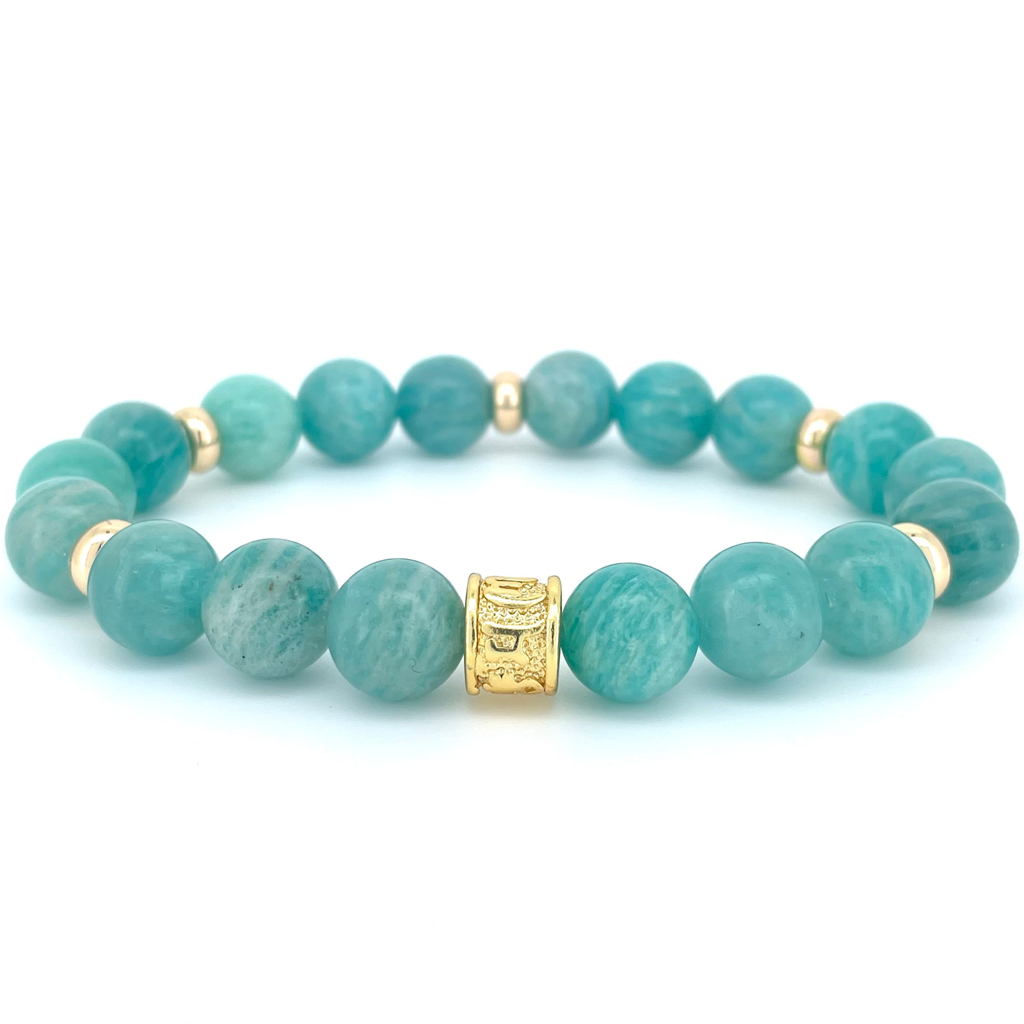 A GRADE AMAZONITE & GOLD BEADED BRACELET - HALCYON COLLECTION